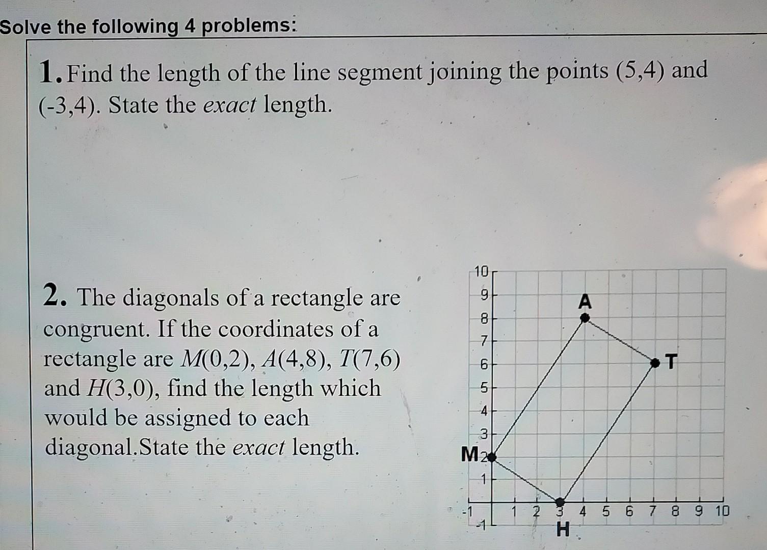Solved 1. Find the length of the line segment joining the | Chegg.com