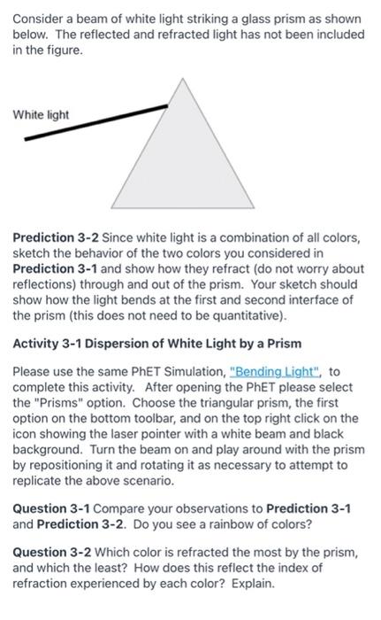 Solved Investigation 3: Dispersion Visible light includes | Chegg.com