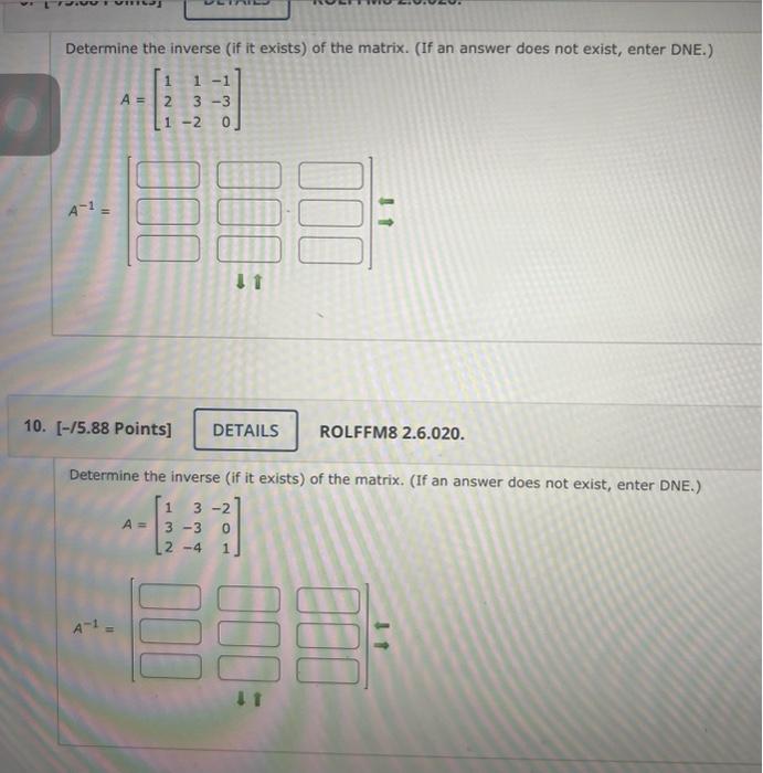 Solved Determine the inverse (if it exists) of the matrix. | Chegg.com