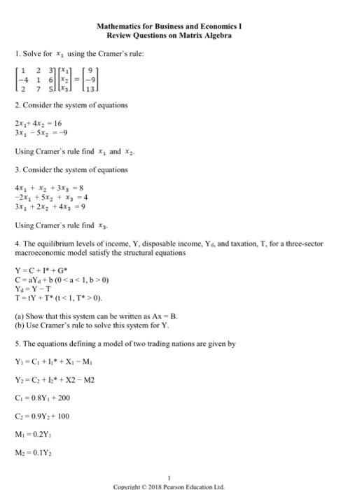 Solved Mathematics for Business and Economics I Review | Chegg.com