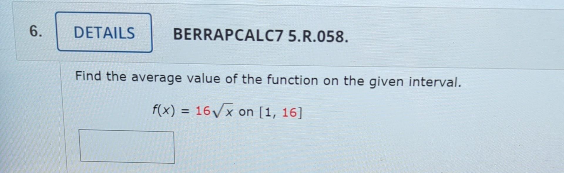 Solved Find the average value of the function on the given | Chegg.com