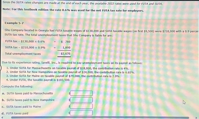 Solved Since the SUTA rates changes are made at the end of | Chegg.com