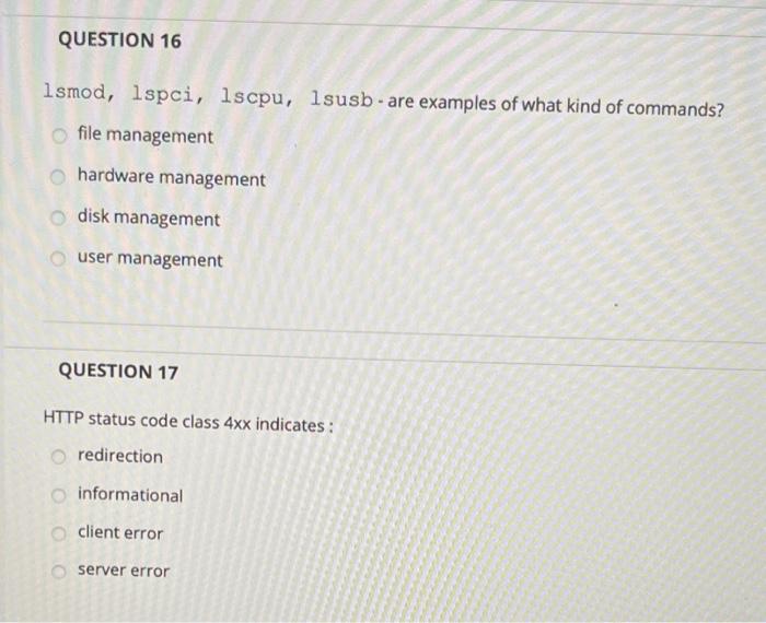 Solved Question 16 Lsmod Lspci Lscpu Lsusb Are Examples 
