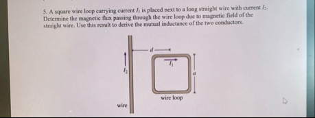 Solved A square wire loop carrying current I1 ﻿is placed | Chegg.com