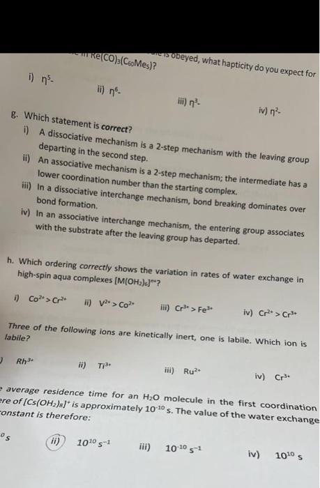 Solved . II Re (CO)3(C60Me5) ? i) n5− | Chegg.com
