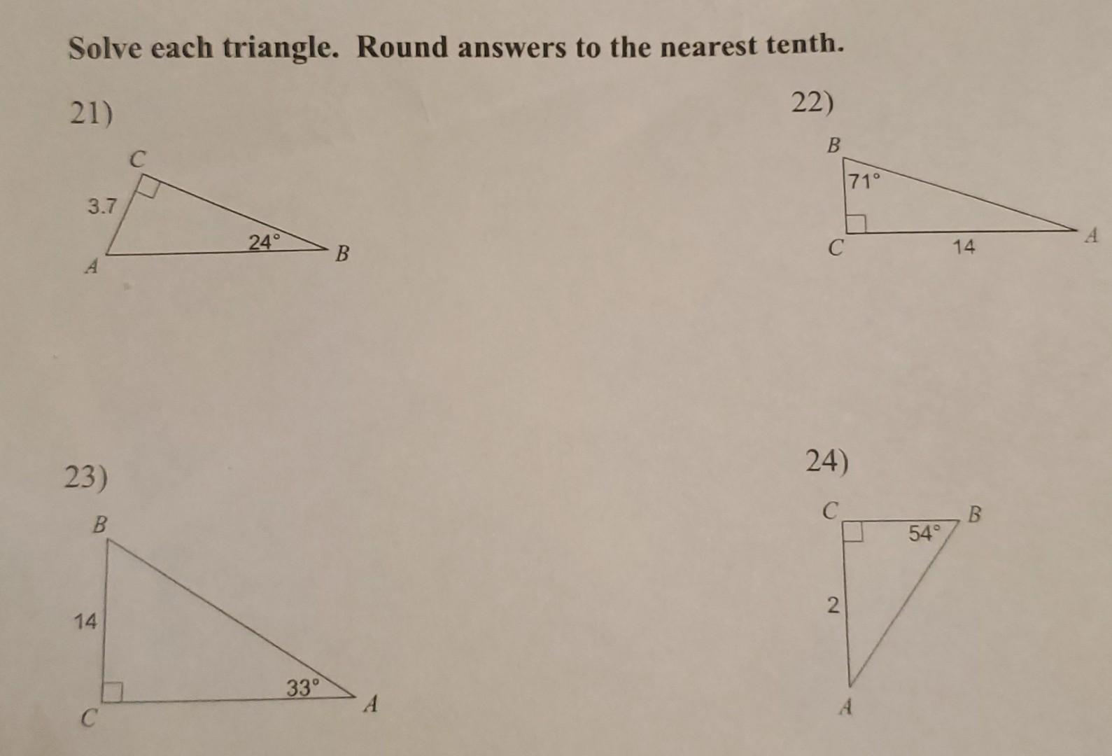 Solved Solve each triangle. Round answers to the nearest | Chegg.com
