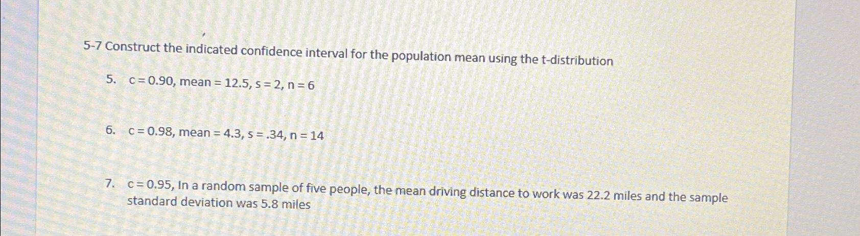 Solved 5-7 ﻿Construct the indicated confidence interval for | Chegg.com