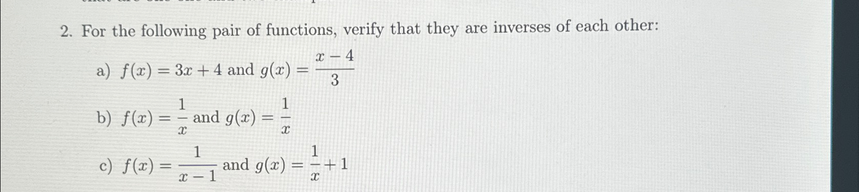 Solved For the following pair of functions, verify that they | Chegg.com