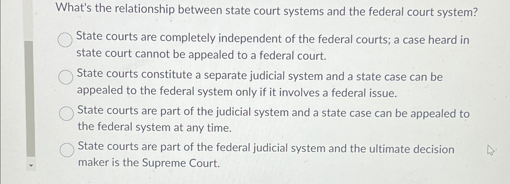 Solved What's the relationship between state court systems | Chegg.com