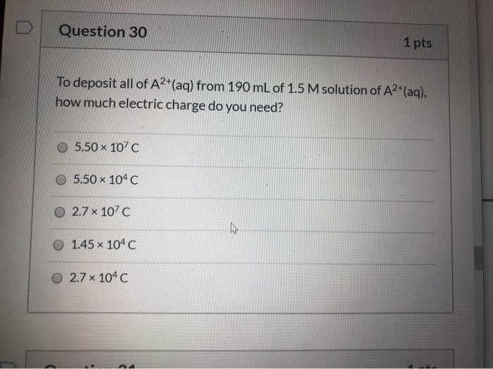 Solved Question 30 1 pts To deposit all of A2+(aq) from 190 | Chegg.com