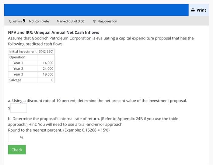 Solved NPV and IRR: Unequal Annual Net Cash Inflows Assume | Chegg.com