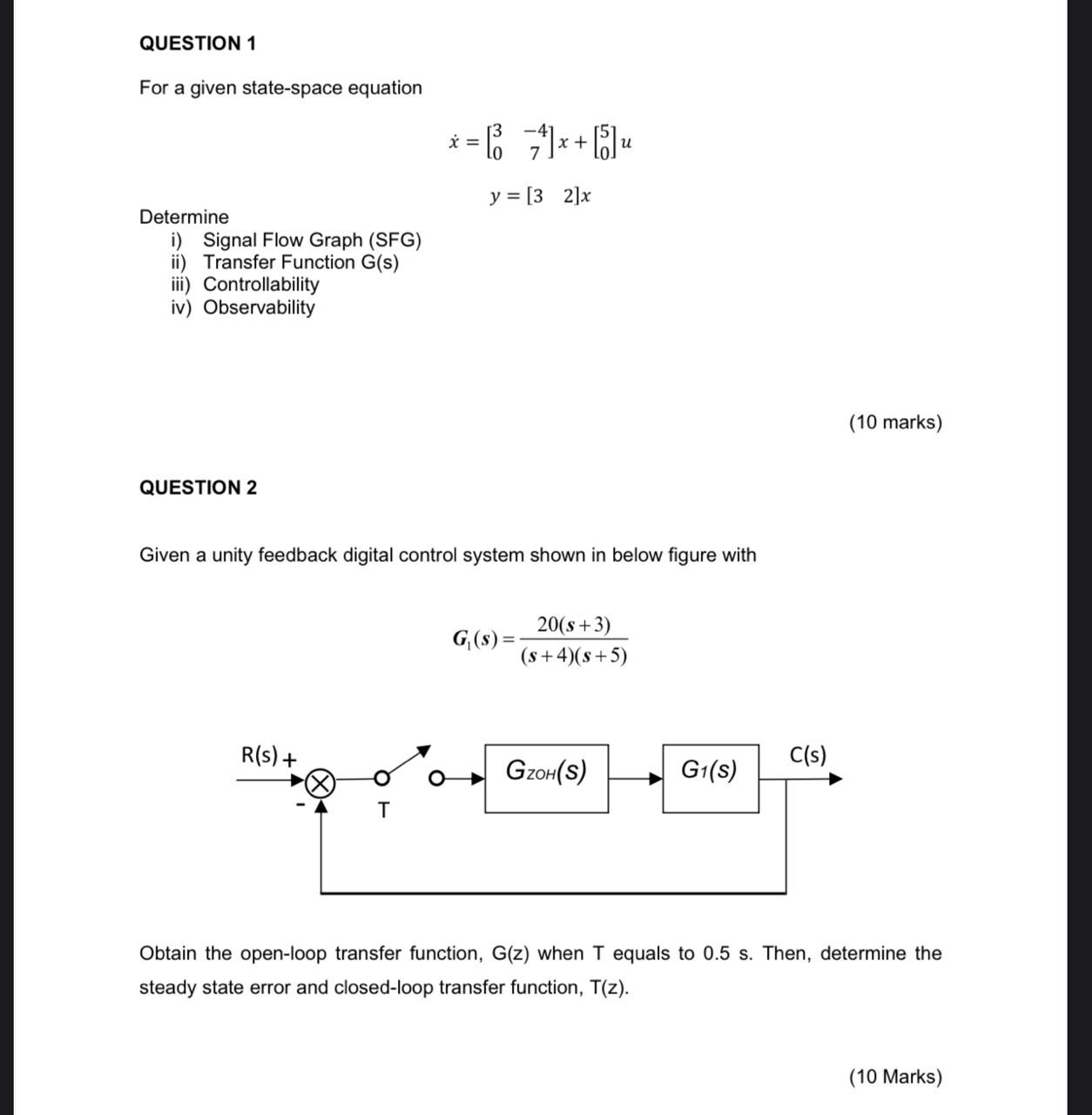 Solved helpQUESTION 1For a given state-space | Chegg.com