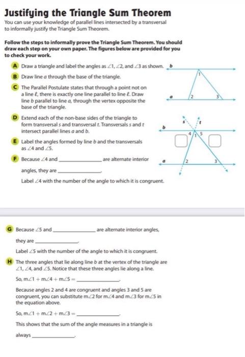 Solved Justifying the Triangle Sum Theorem You can use your | Chegg.com