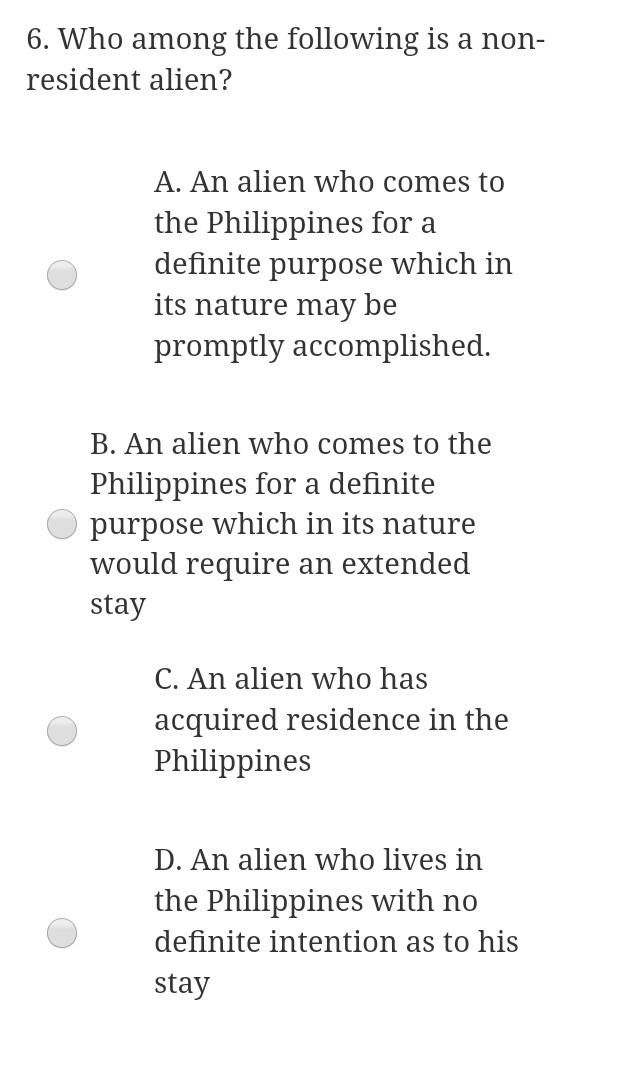 Solved 6. Who among the following is a non- resident alien? | Chegg.com
