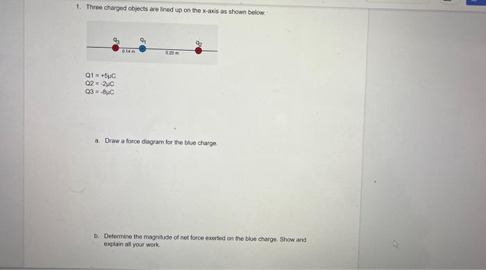 Solved 1. Three charged objects are lined up on the x-axis | Chegg.com