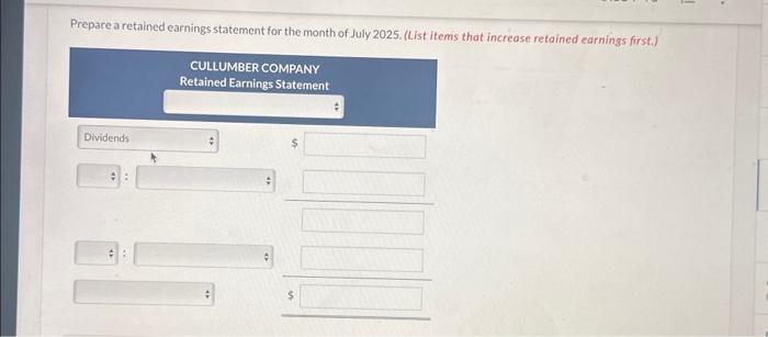 Solved CULLUMBER COMPANY Income Statement For the Month | Chegg.com