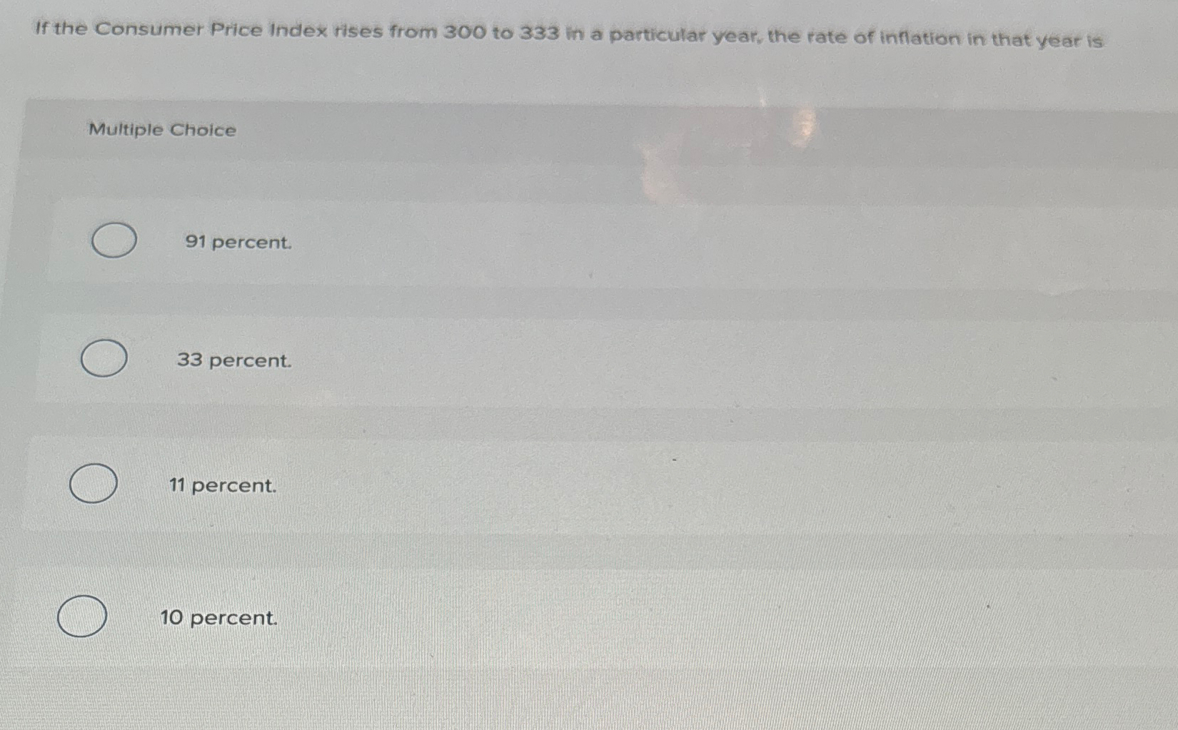 Solved If the Consumer Price Index rises from 300 ﻿to 333 | Chegg.com