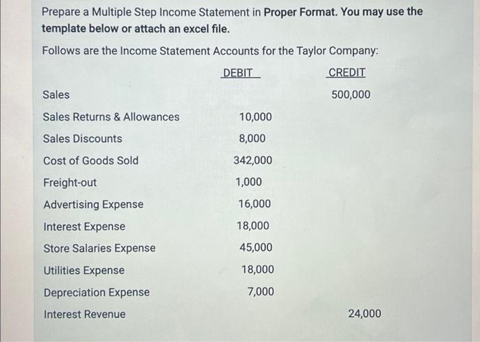 Solved Prepare a Multiple Step Income Statement in Proper | Chegg.com