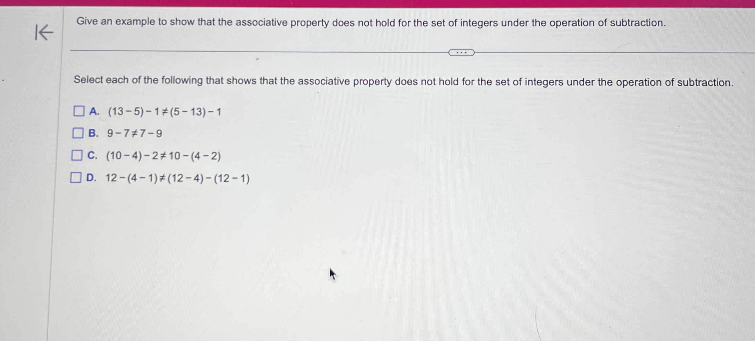 Solved Give an example to show that the associative property | Chegg.com