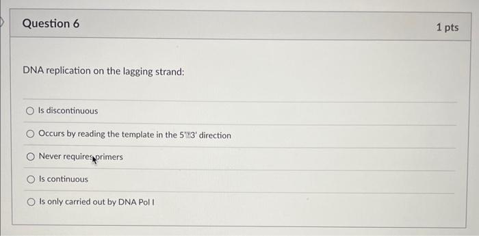 Solved DNA replication on the lagging strand: Is | Chegg.com