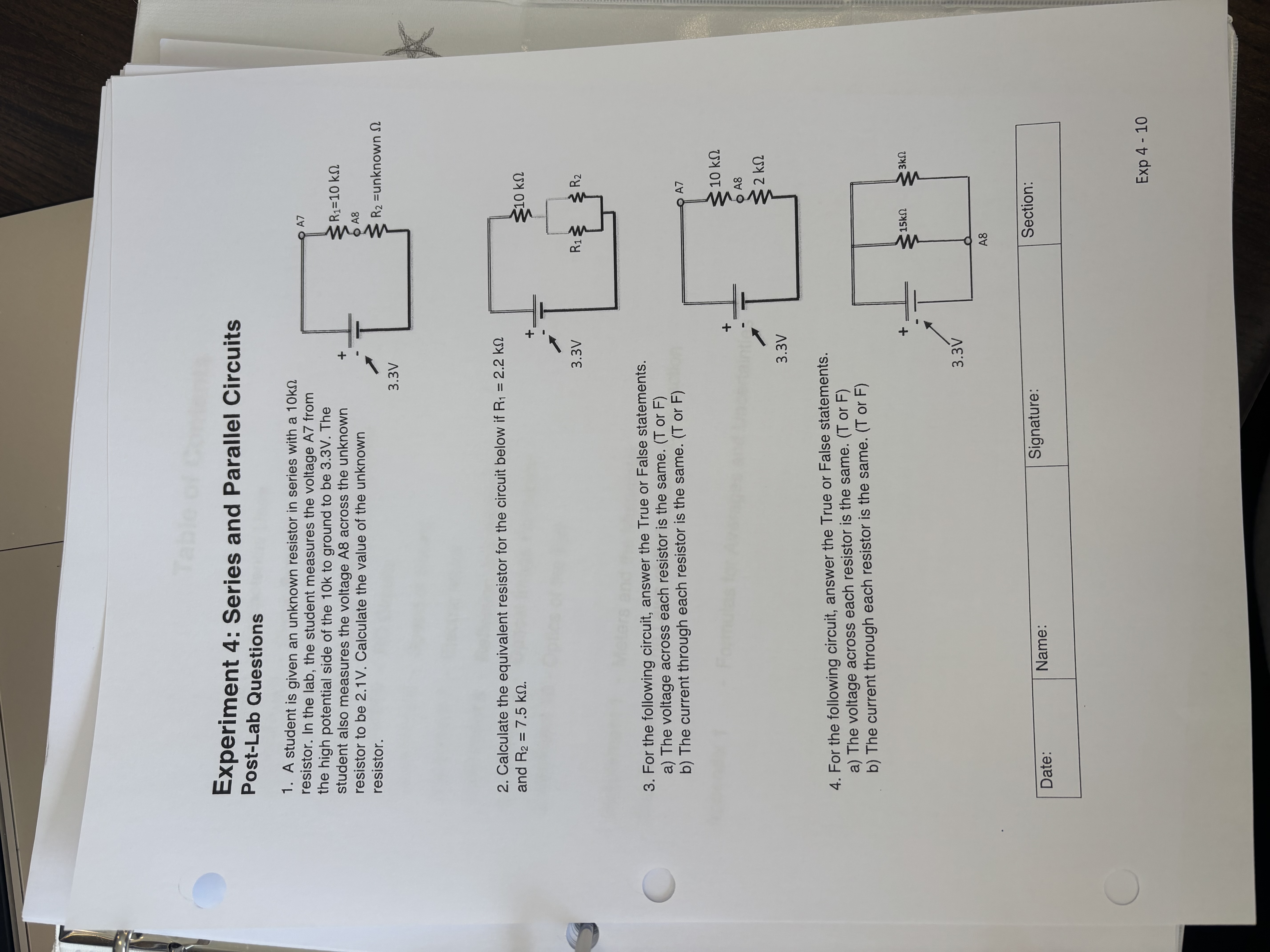 Solved Experiment 4: Series and Parallel Circuits Post-Lab | Chegg.com