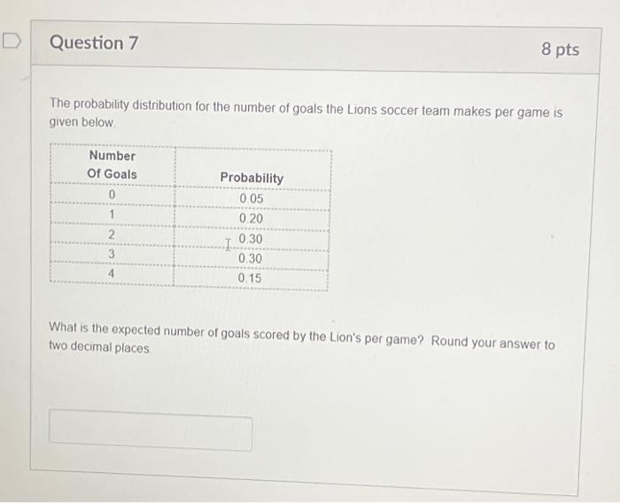 Solved D Question 7 The probability distribution for the | Chegg.com