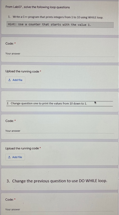 Solved From Labo7. solve the following loop questions 1. | Chegg.com