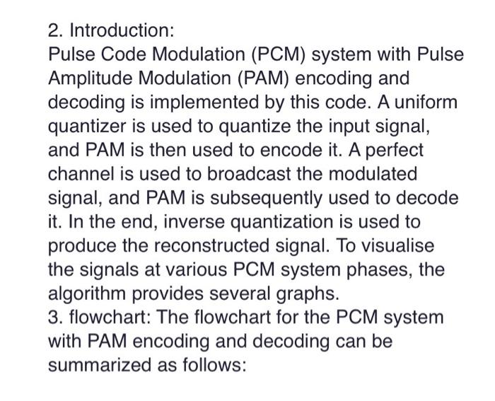 Solved 2. Introduction: Pulse Code Modulation (PCM) system | Chegg.com
