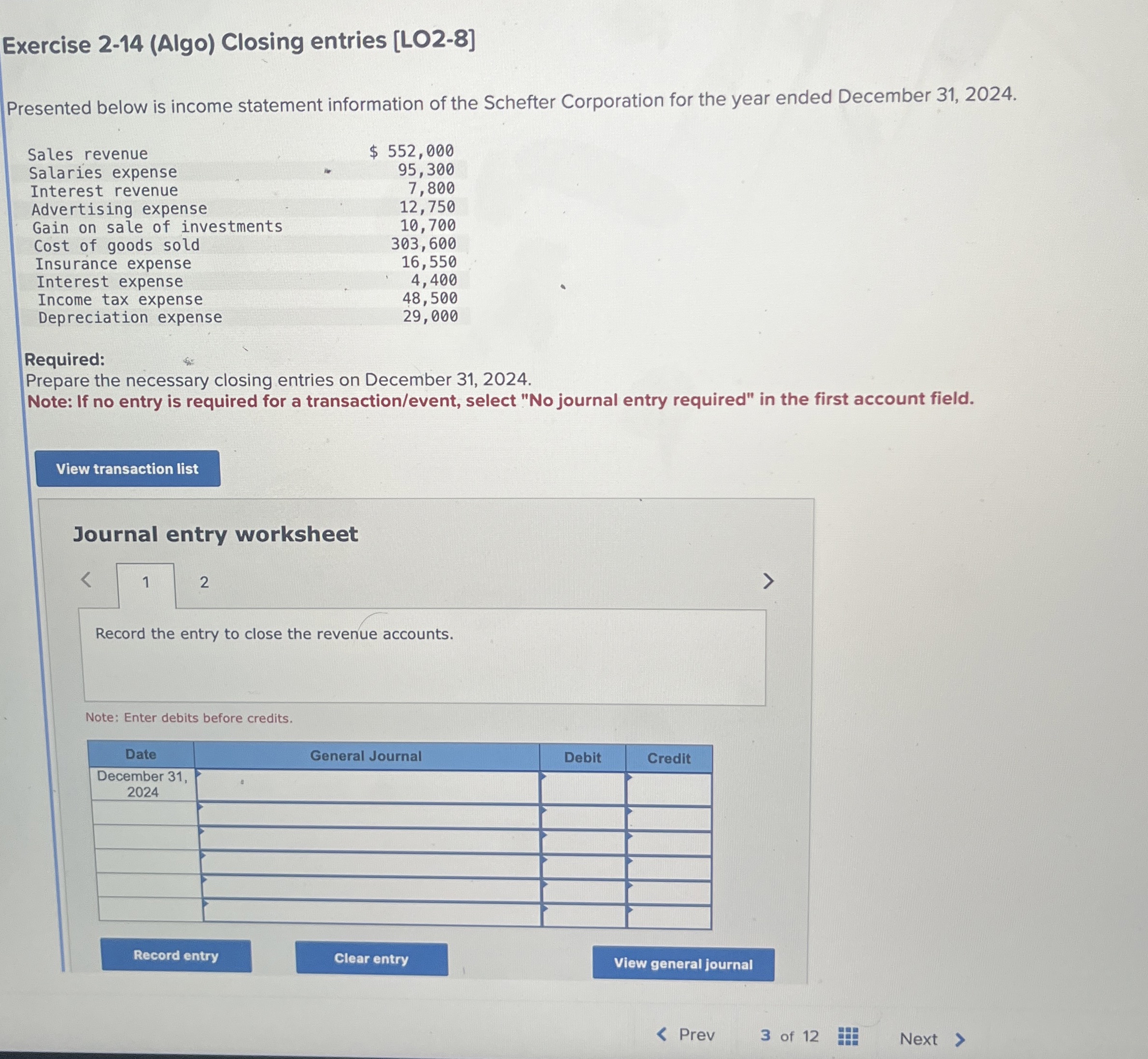 Solved Exercise 2-14 (Algo) ﻿Closing entries | Chegg.com