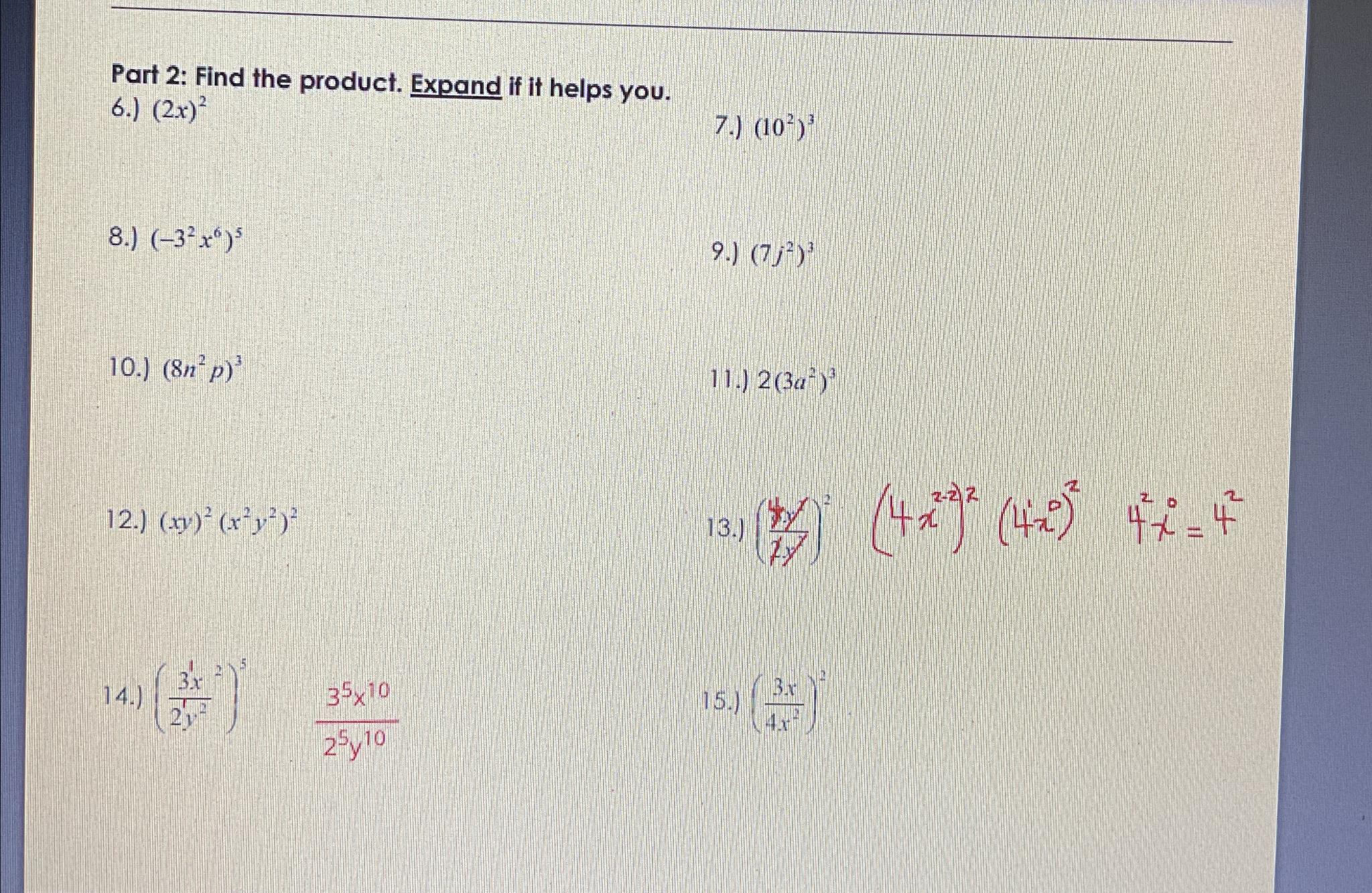 Solved Part 2: Find the product. Expand if it helps | Chegg.com