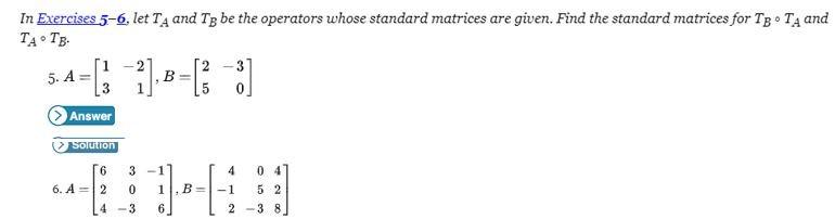 Solved In Exercises 5-6, let TA and Tg be the operators | Chegg.com