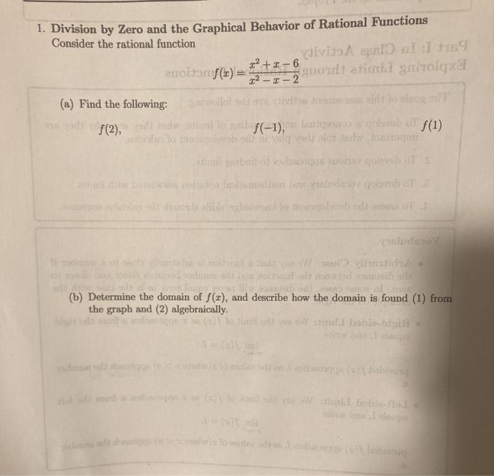 Solved 1. Division by Zero and the Graphical Behavior of | Chegg.com