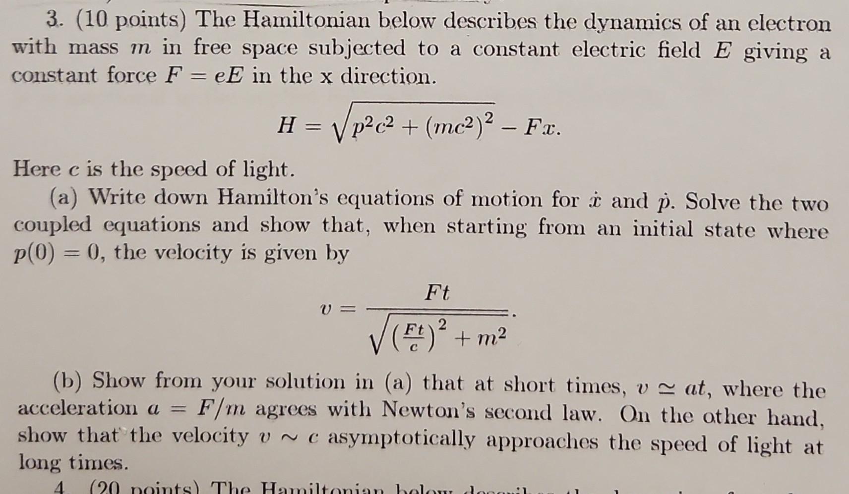 Solved 3. (10 points) The Hamiltonian below describes the | Chegg.com