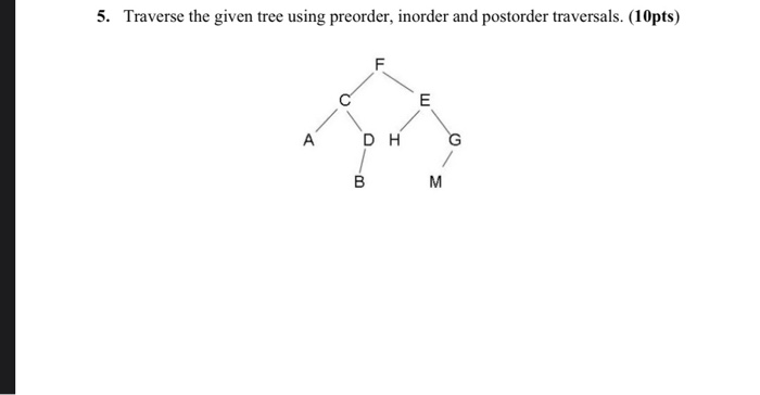 Solved 5. Traverse the given tree using preorder, inorder | Chegg.com