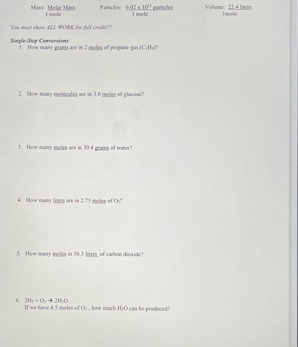 Solved Mass: 1 mole Molar Mass Particles: I mole6.02×1023 | Chegg.com