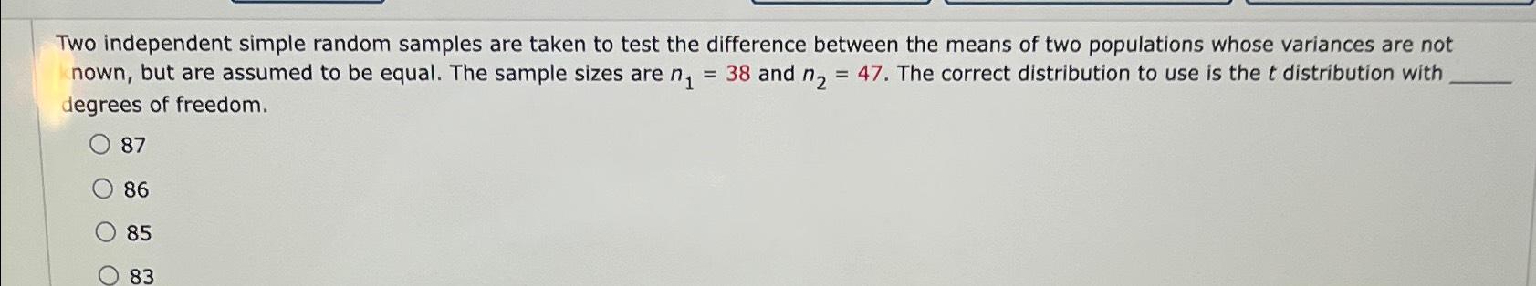 Solved Two independent simple random samples are taken to | Chegg.com