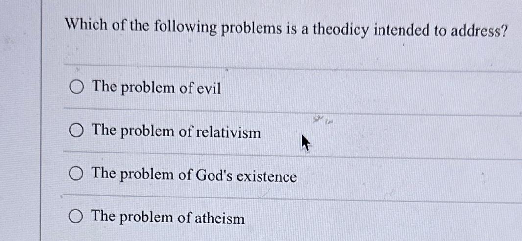 Solved Which of the following problems is a theodicy | Chegg.com