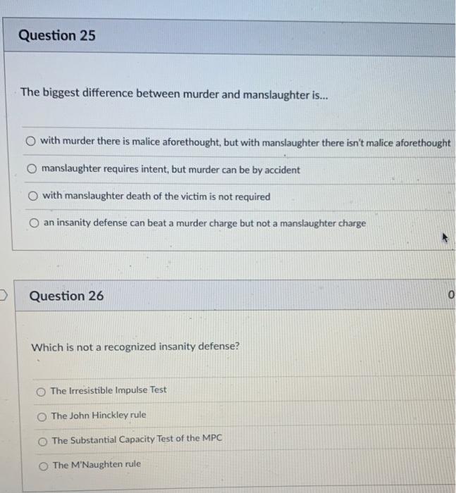 Solved Question 25 The biggest difference between murder and | Chegg.com