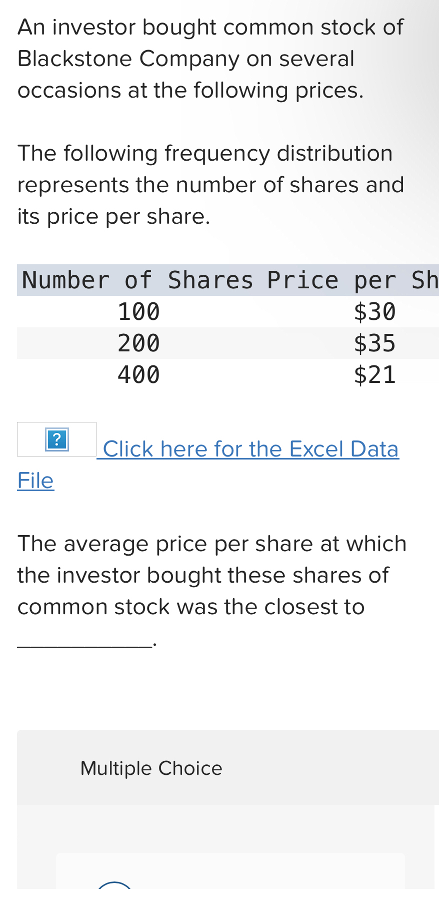Solved An investor bought common stock ofBlackstone Company | Chegg.com
