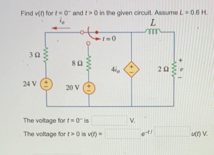 Solved Find v(t) for t = 0 and t> 0 in the given circuit. | Chegg.com