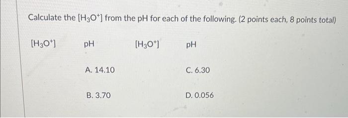 [Solved]: Calculate the ( left[ mathrm{H}_{3} mathrm{O}^