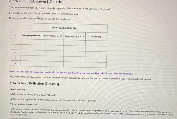 2. Selection: Calculation [15 marks] Suppose a | Chegg.com