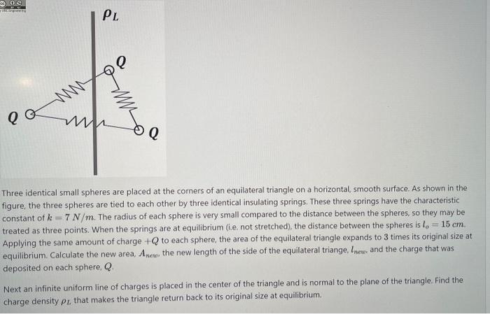 Solved Three identical small spheres are placed at the | Chegg.com