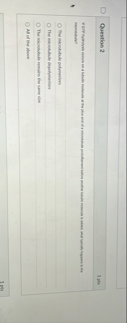 Solved Question 21 ﻿ptsIf GTP hydrolysis occurs on a fubulin | Chegg.com