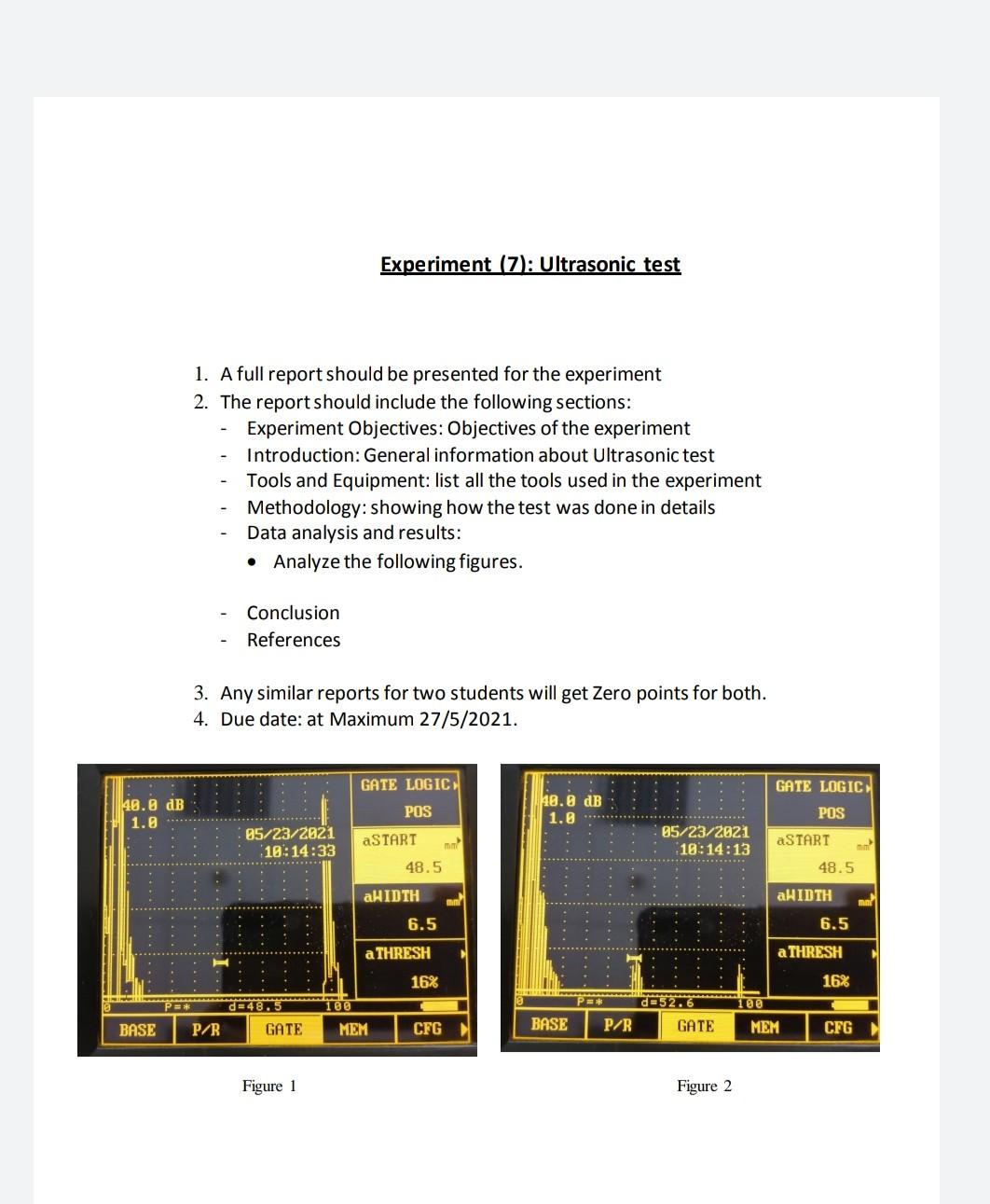 Solved Experiment (7): Ultrasonic test 1. A full report | Chegg.com