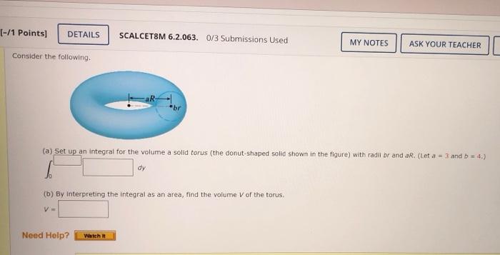 Solved [-/1 Points] DETAILS SCALCET8M 6.2.019. 0/3 | Chegg.com