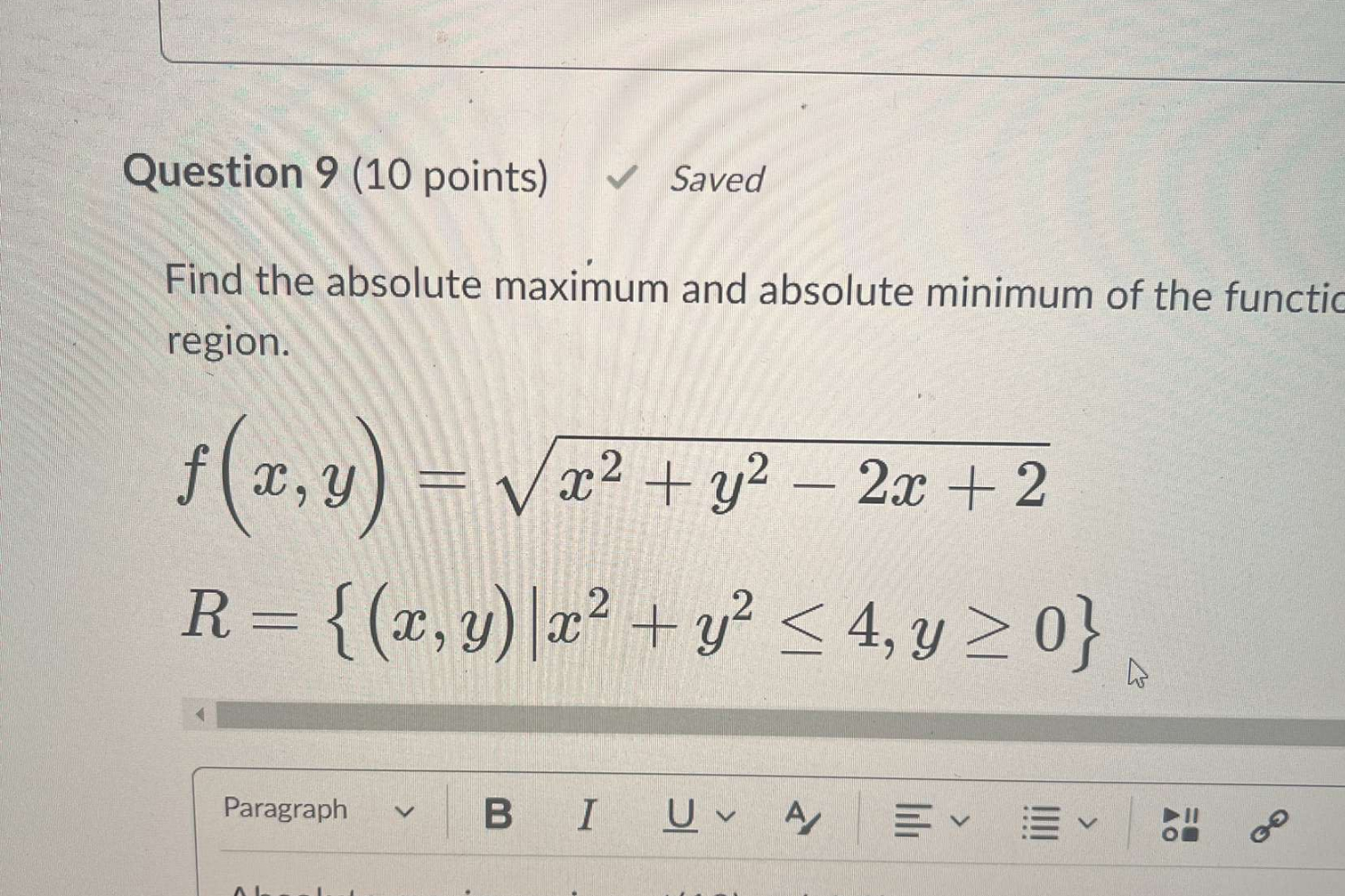 Solved Question 9 (10 ﻿points) ﻿SavedFind the absolute | Chegg.com