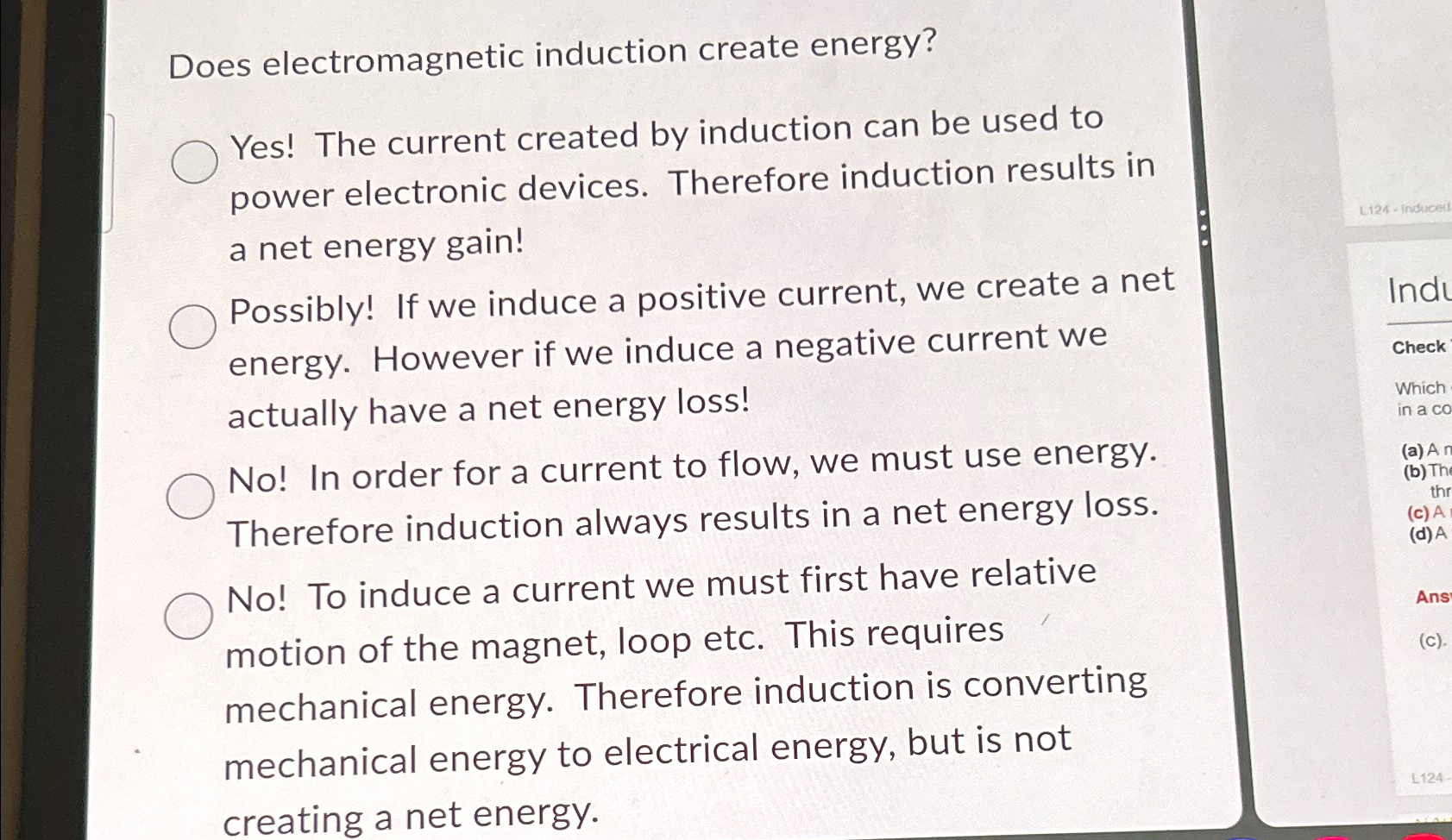 Solved Does electromagnetic induction create energy?Yes! The | Chegg.com