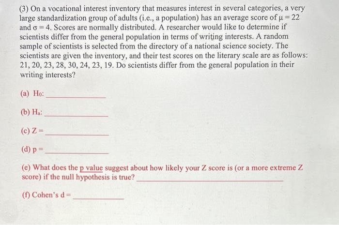 Solved (3) On a vocational interest inventory that measures | Chegg.com