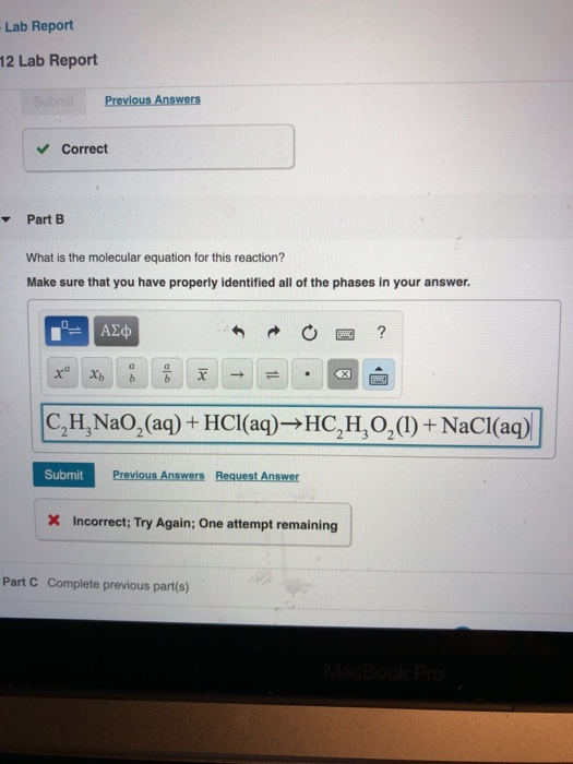 Solved Lab Report 12 Lab Report Previous Answers Correct | Chegg.com